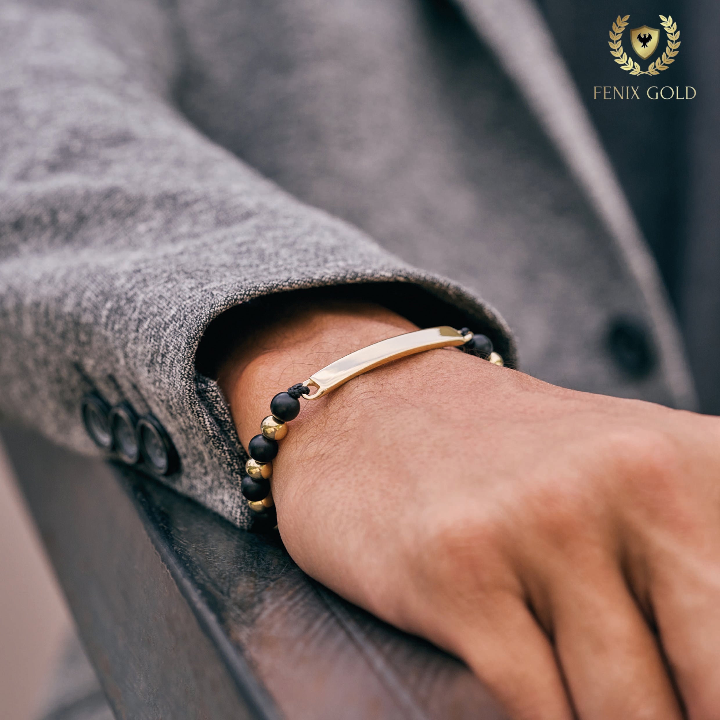 Pulsera Balines Intercalada placa – Fenix Gold
